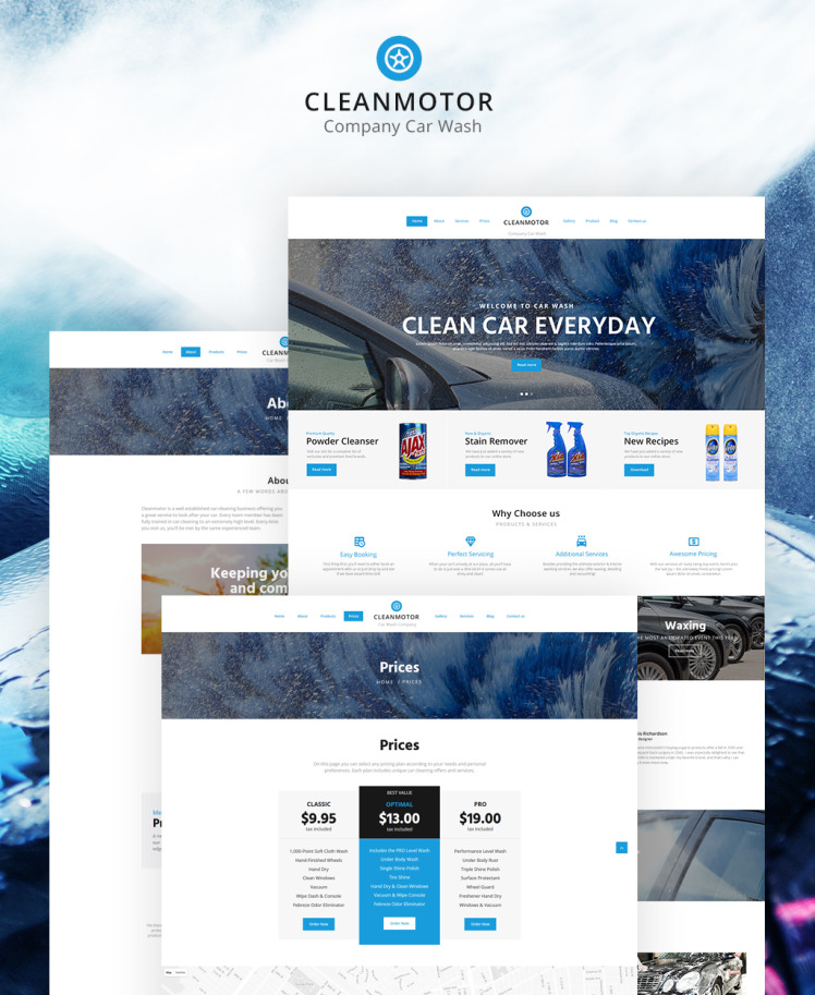 CleanMotor - Car Wash Company Responsive Multipage Website Template #62241