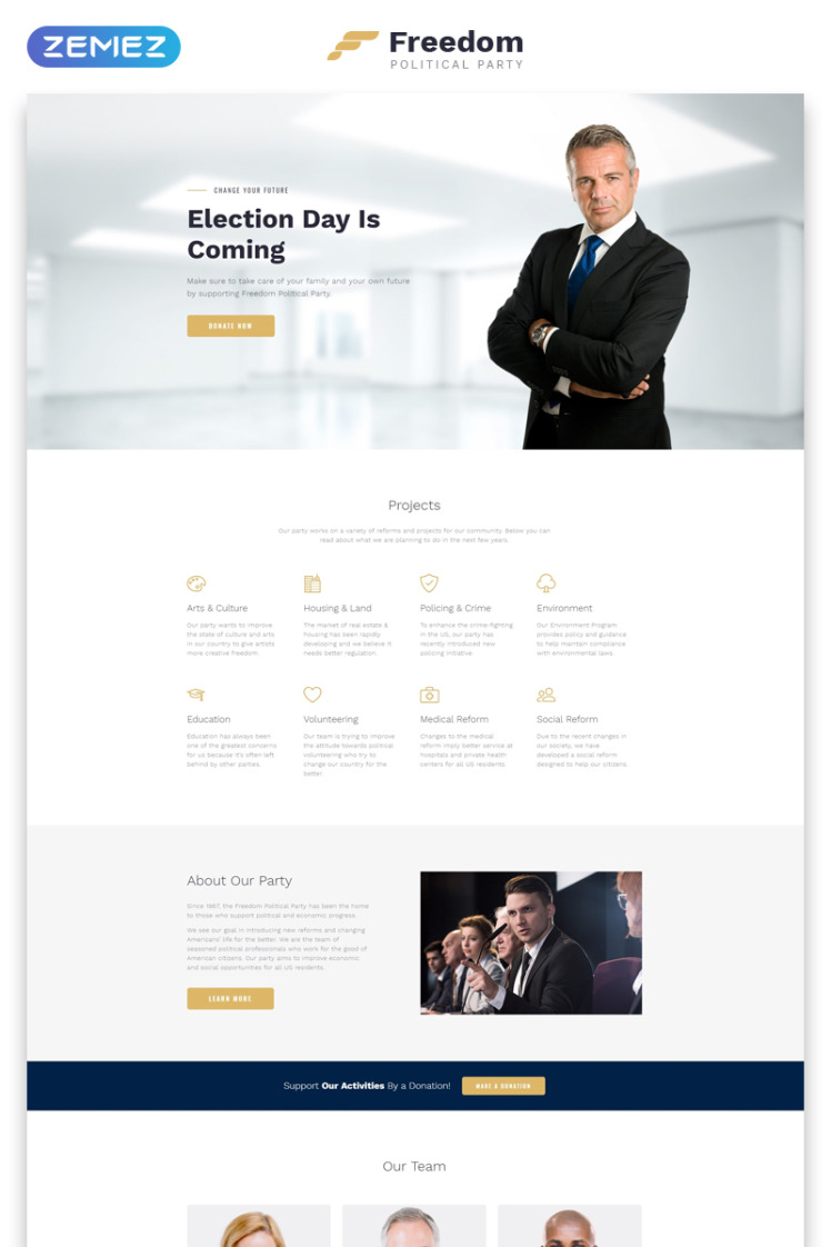 Freedom Political Party Multipage HTML Website Template #62320