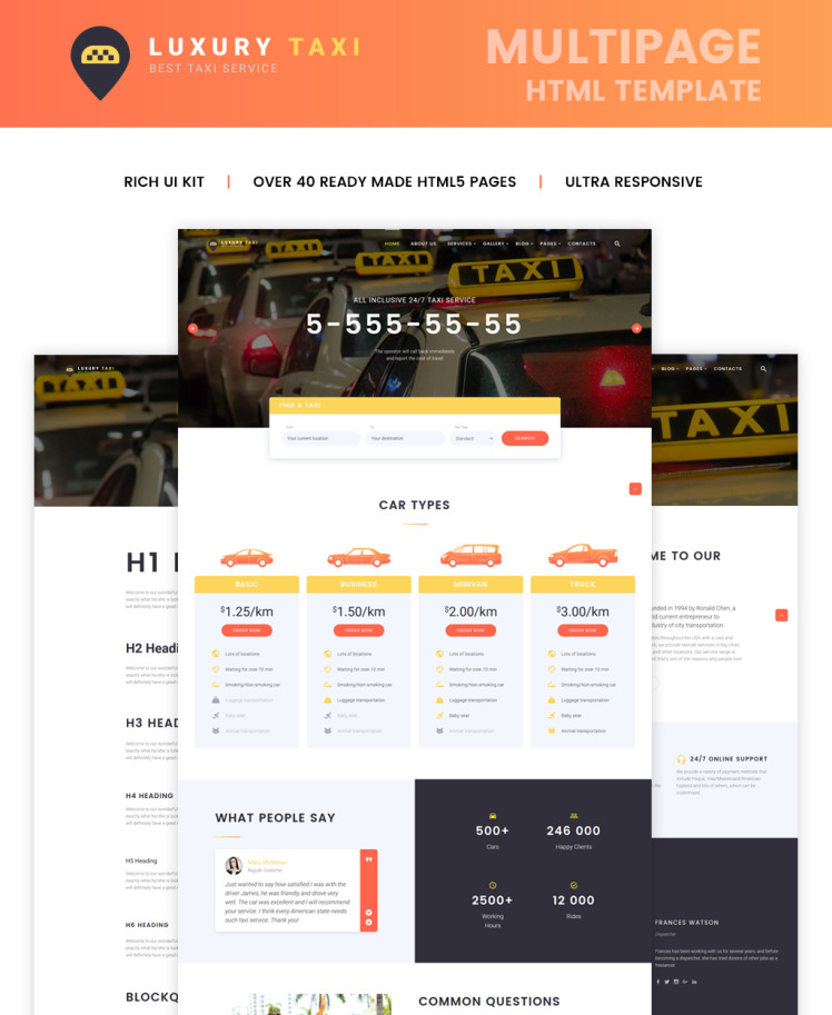 Luxury Taxi Multipage Website Template #64430
