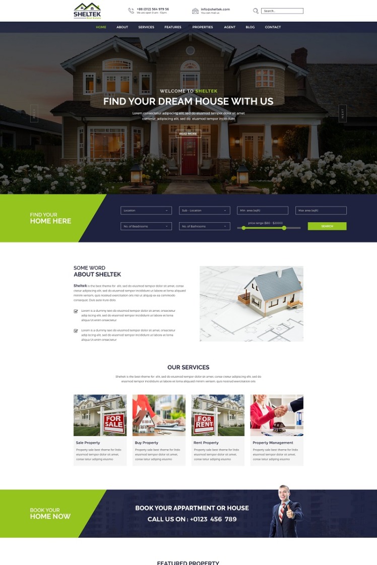 Sheltek - Real Estate Responsive Website Template #64874