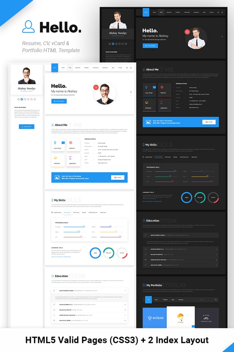 Hello Resume - CV, vCard & Portfolio Website Template #65537