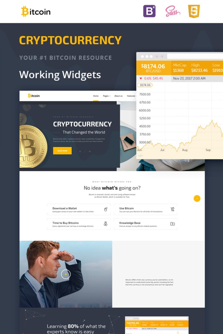 Bitcoin Cryptocurrency Responsive Website Template #66903