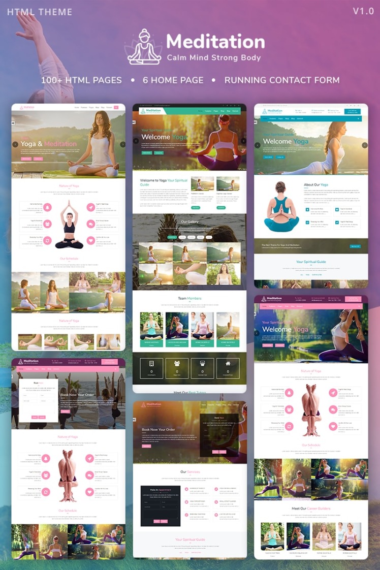 Meditation - Yoga, Fitness & Meditation Mobile Responsive Bootstrap HTML Website Template #67857