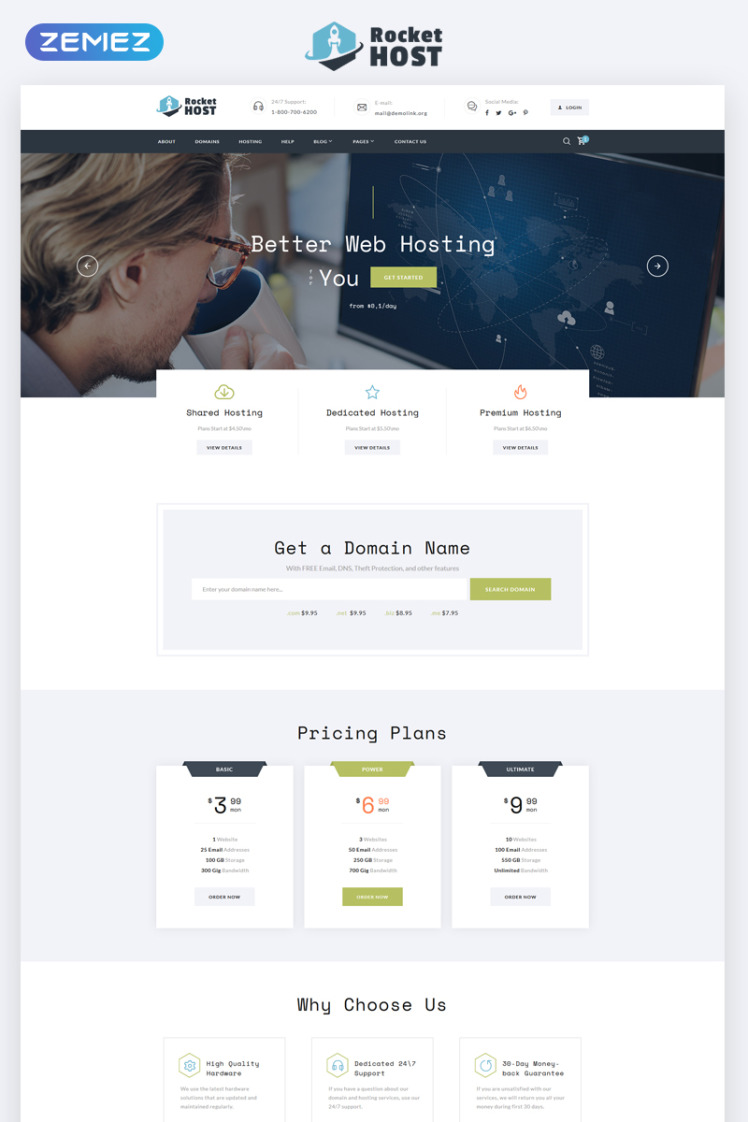 Rocket Host - Domain And Hosting Multipage HTML5 Website Template #67848