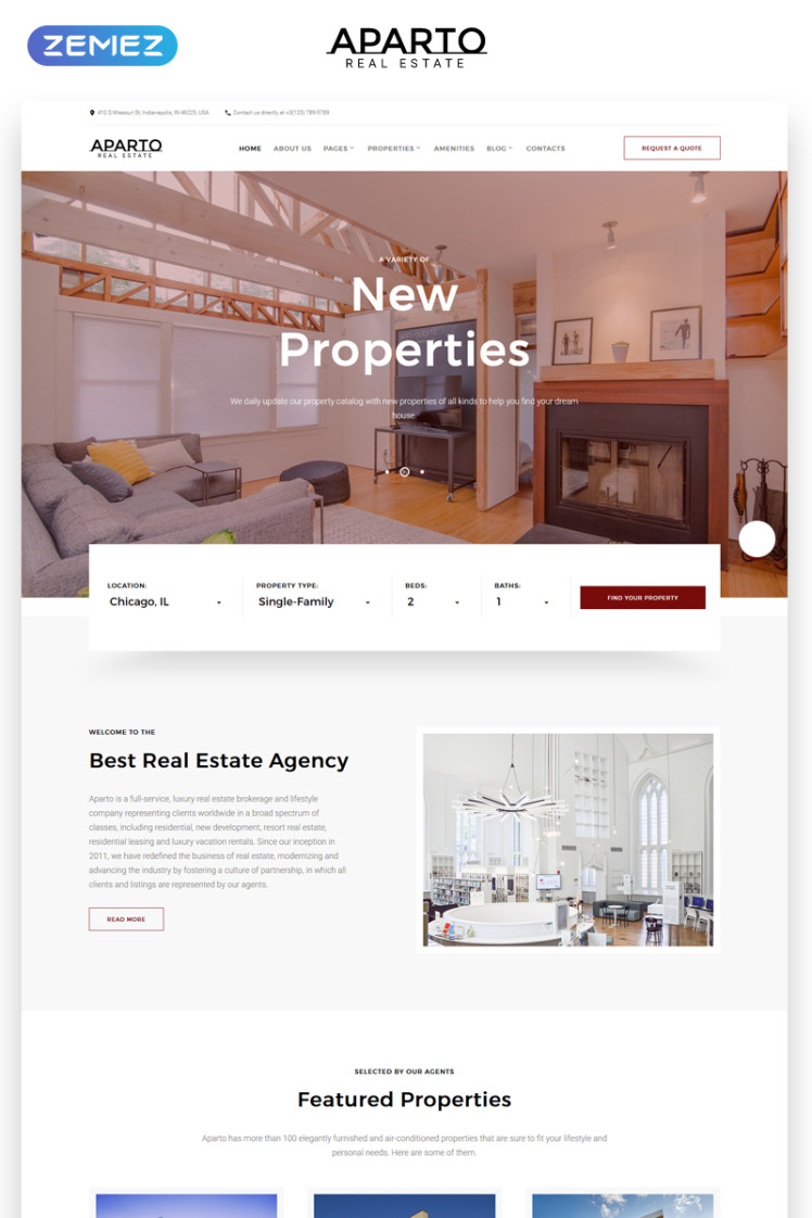 Aparto - Real Estate Responsive Multipage HTML Website Template #68858