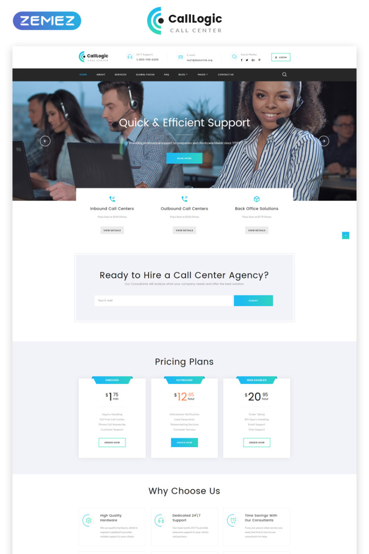 CallLogic - Call Center Multipage HTML5 Website Template #68953