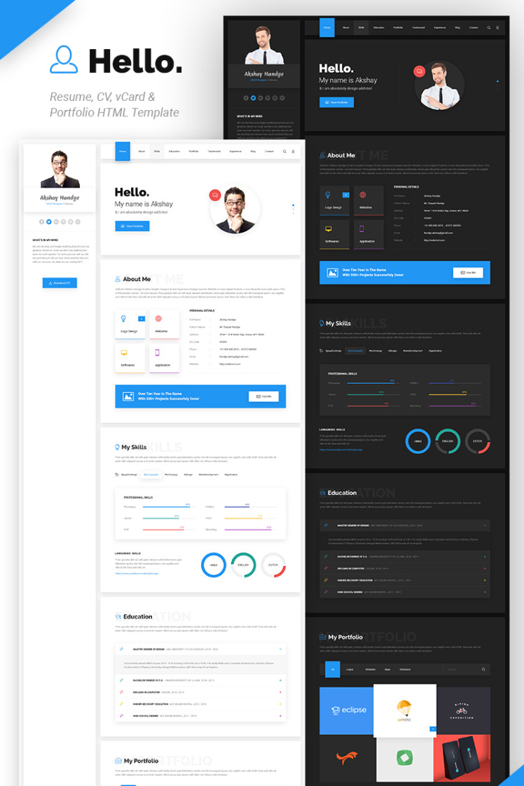 Hello Resume - CV, vCard & Portfolio HTML Website Template #70035