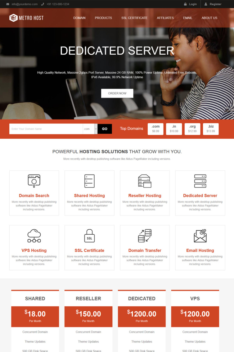 Metro Host Website Template #77036