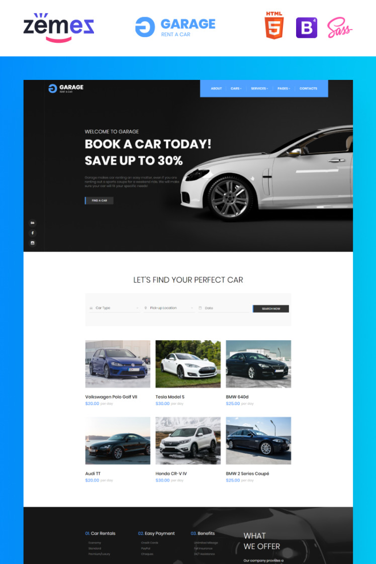 Garage - Car Rental Classic Responsive Website Template #85967