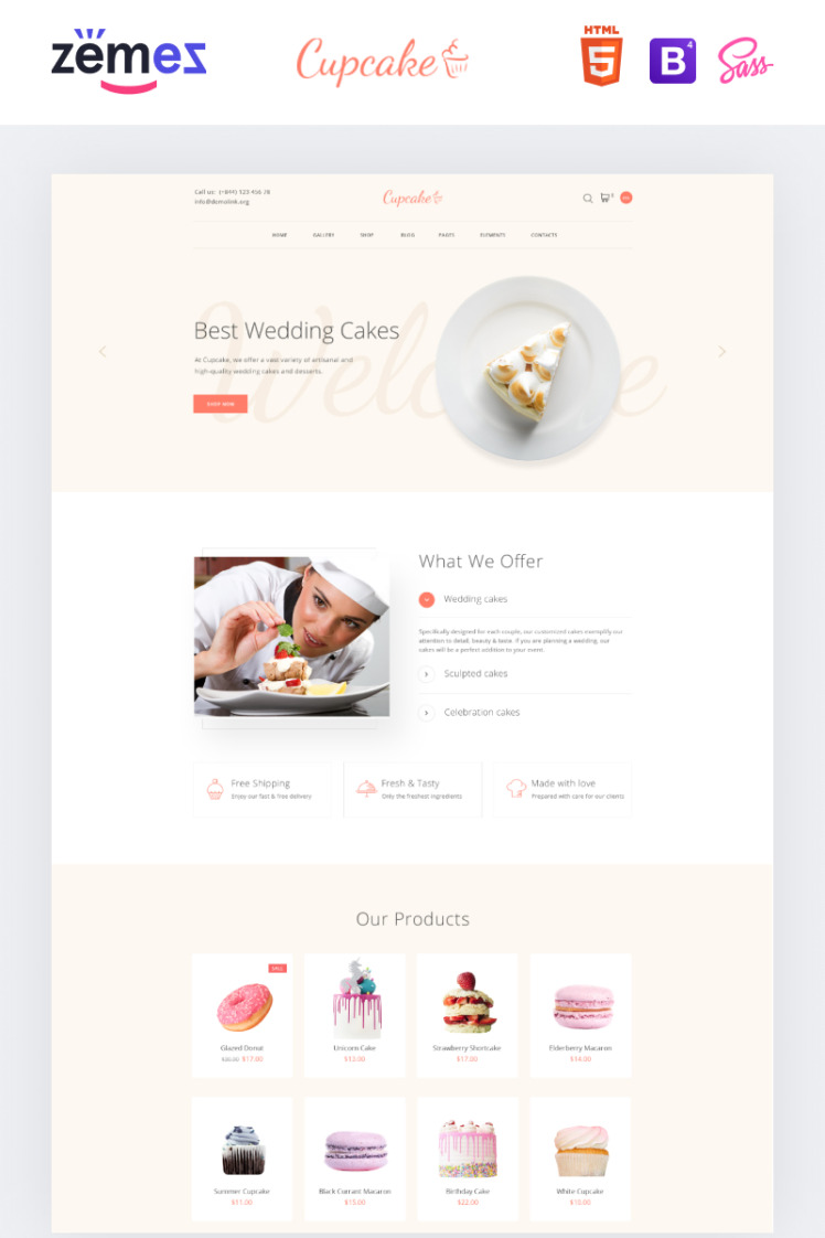Cupcake - Cake Shop Clean Website Template #88573