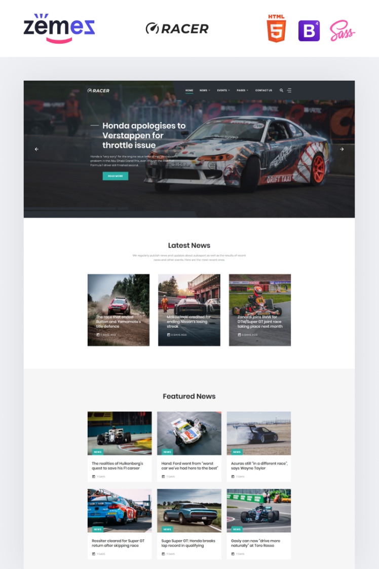 Racer - Car Sports News Website Template #92047