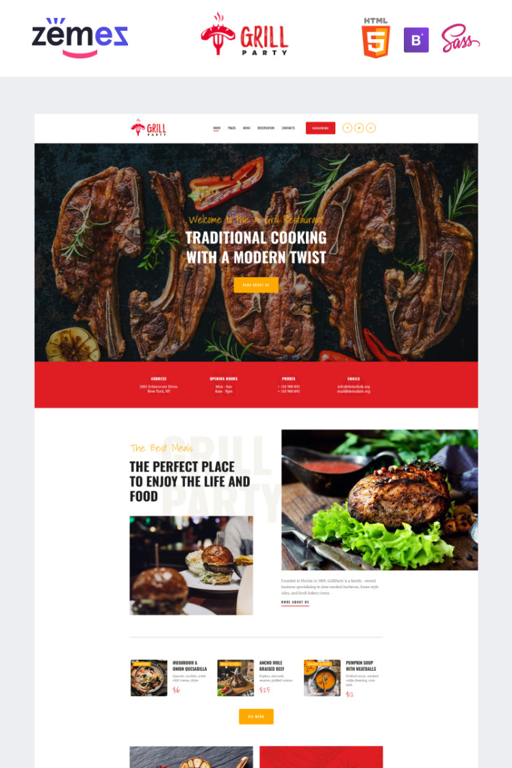 GrillParty - Barbecue Restaurant Website Template #93459