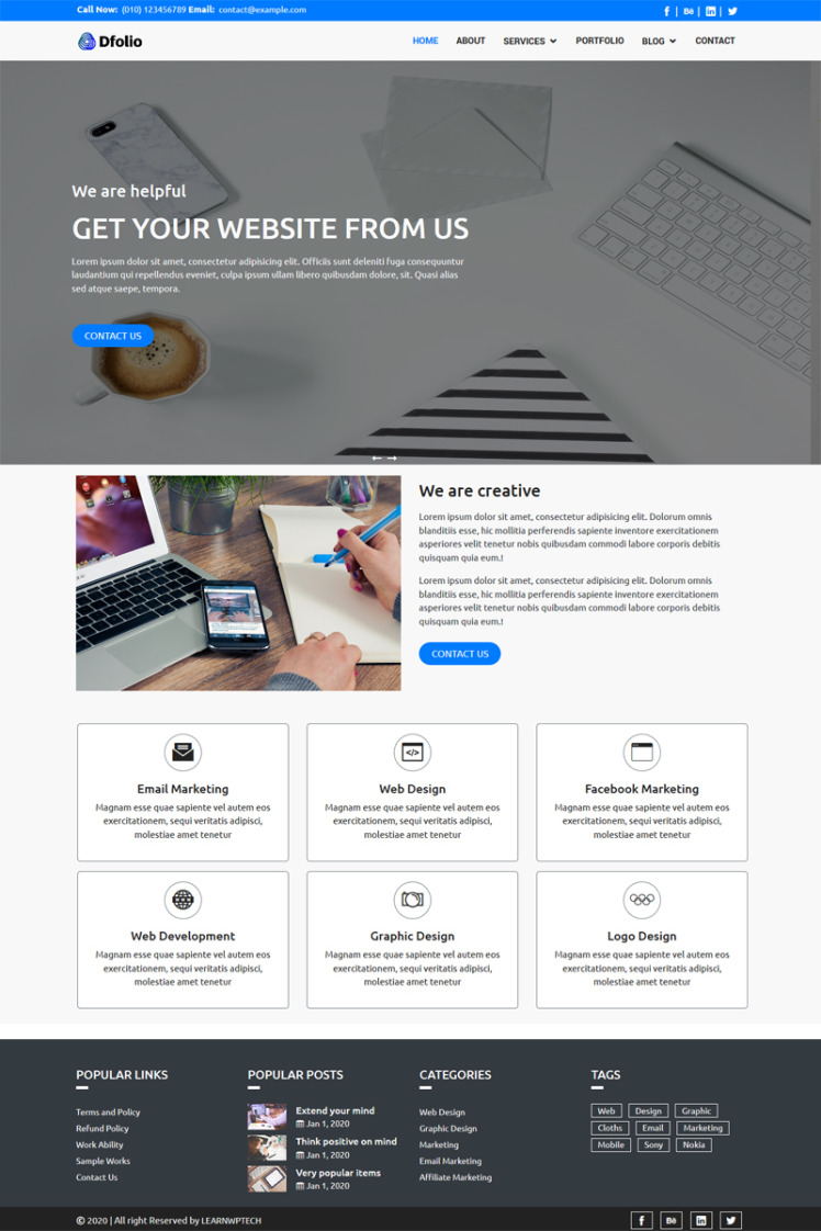 Dfolio - Multipurpose Responsive Bootstrap HTML Website Template #99871