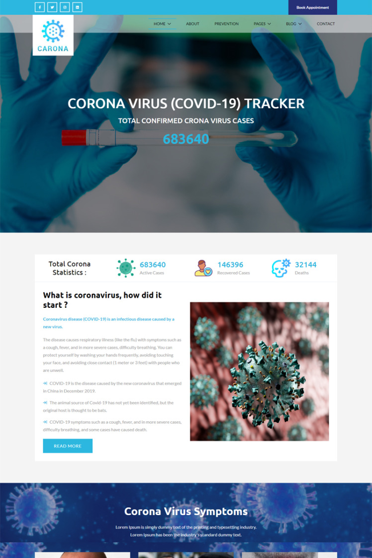 Carona - Corona virus (COVID-19) Medical Website Template #99908