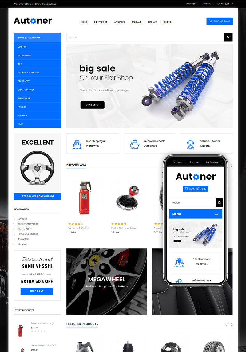 Autoner - Auto Spare Parts Store OpenCart Template #75588
