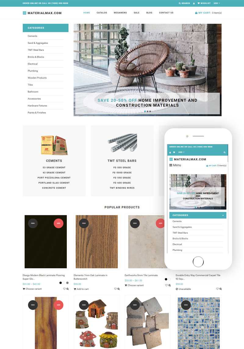 Materialmax - Building Materials Responcive Clear Shopify Theme #75700