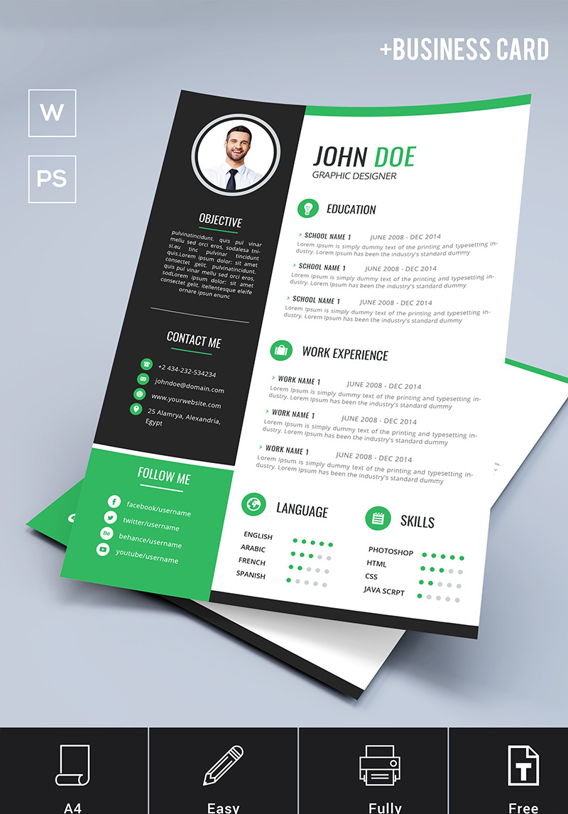 John Doe Resume Template +Business Card Resume Template #76308
