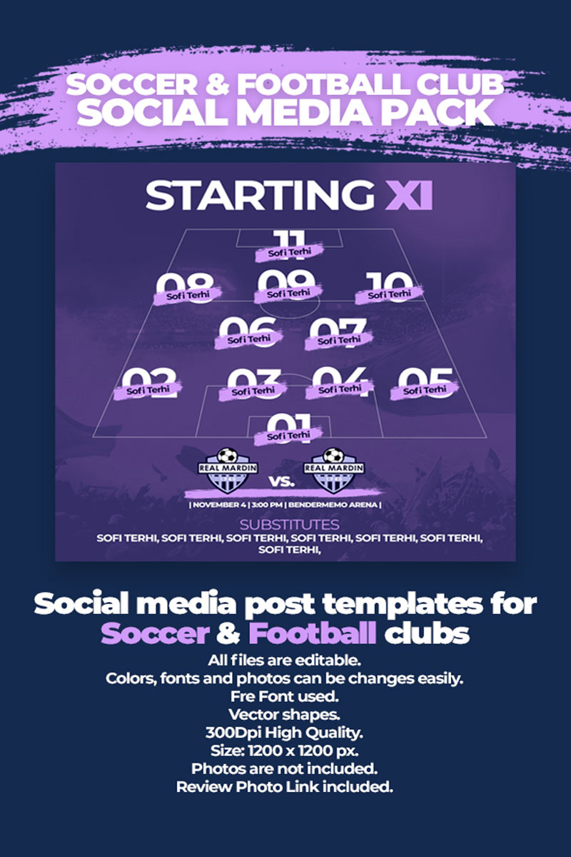 Soccer & Football Club Pack Template Mídia Social №76601