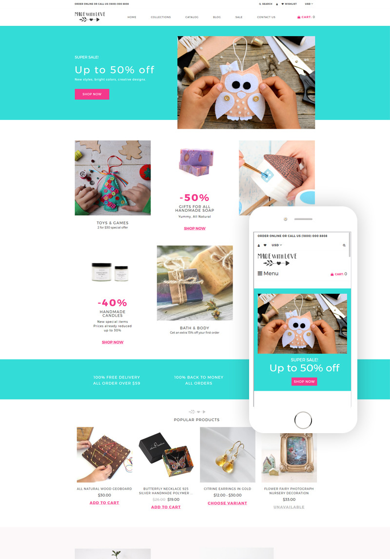 Made with Love - Hobbies & Crafts Creative Shopify Theme #76939