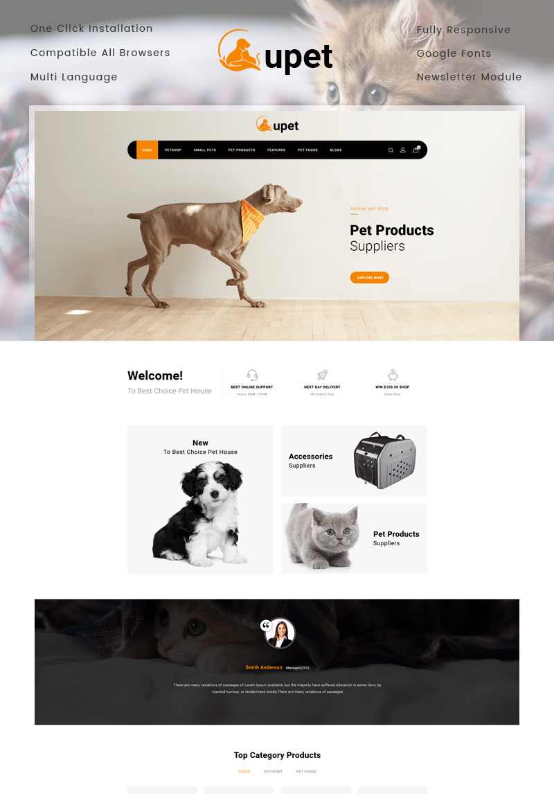 Upet Pets Store OpenCart Template #77237