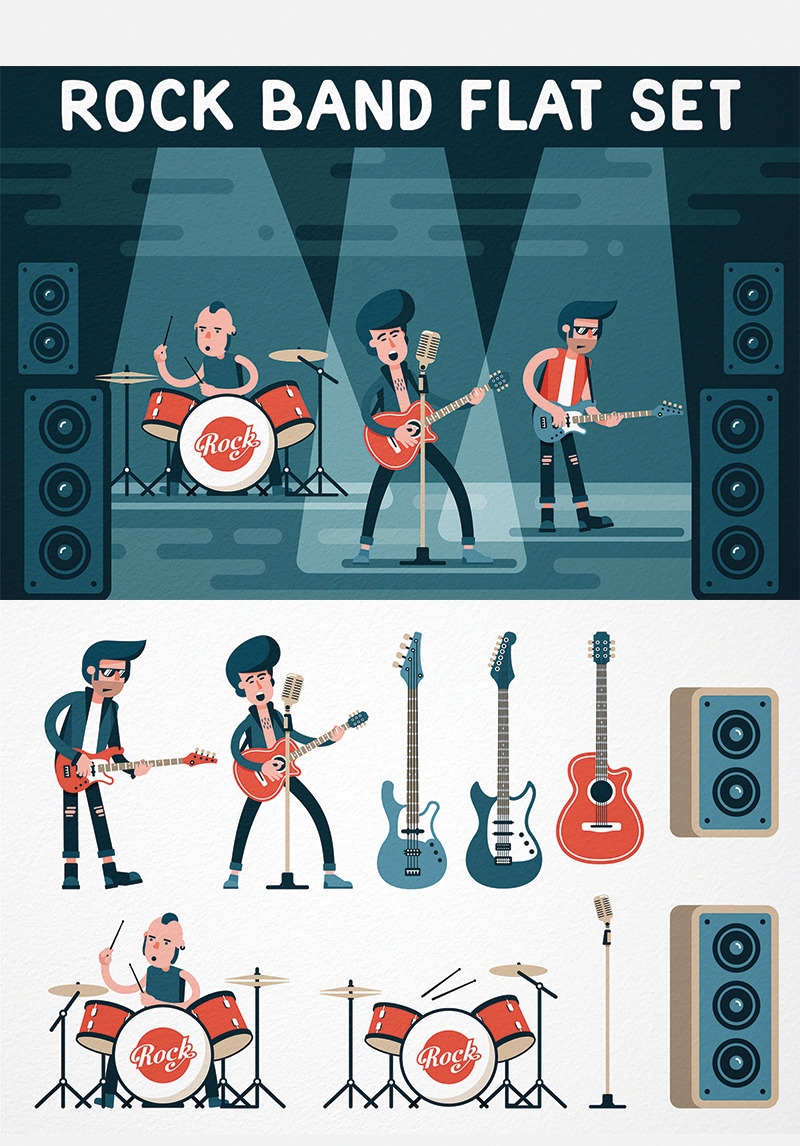 Rock Band Flat Set Illustration #78488