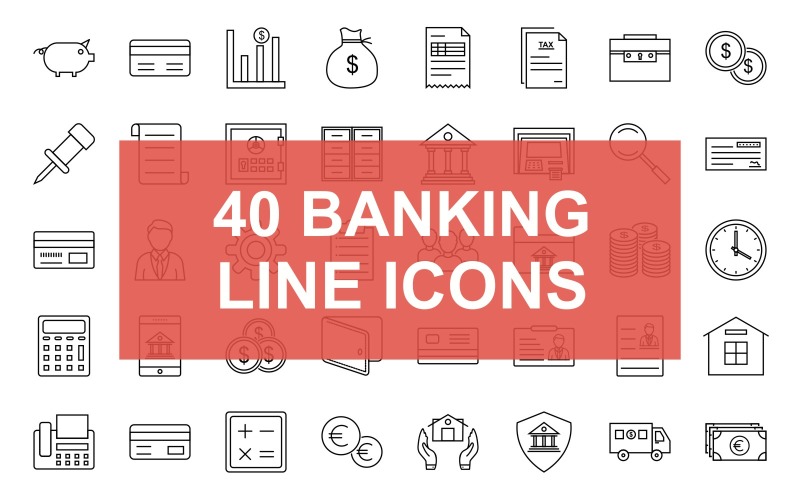 30 Banking Line Black Icon Set #100625 - TemplateMonster