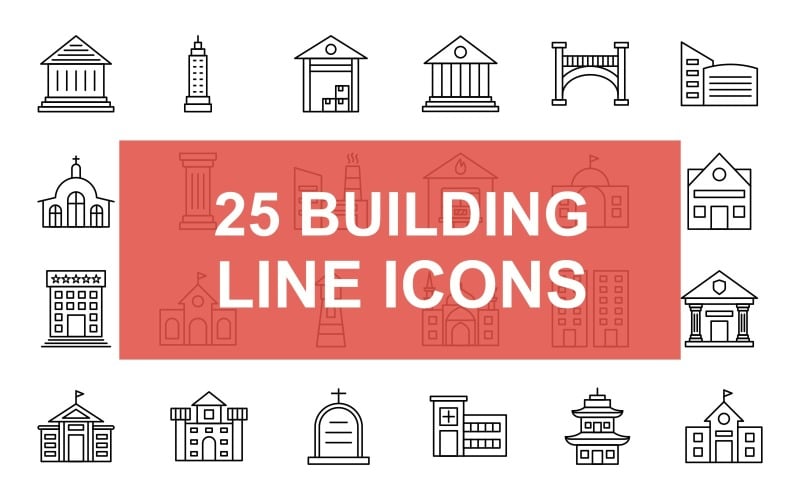 25 Building Line Icon Set #100631 - TemplateMonster