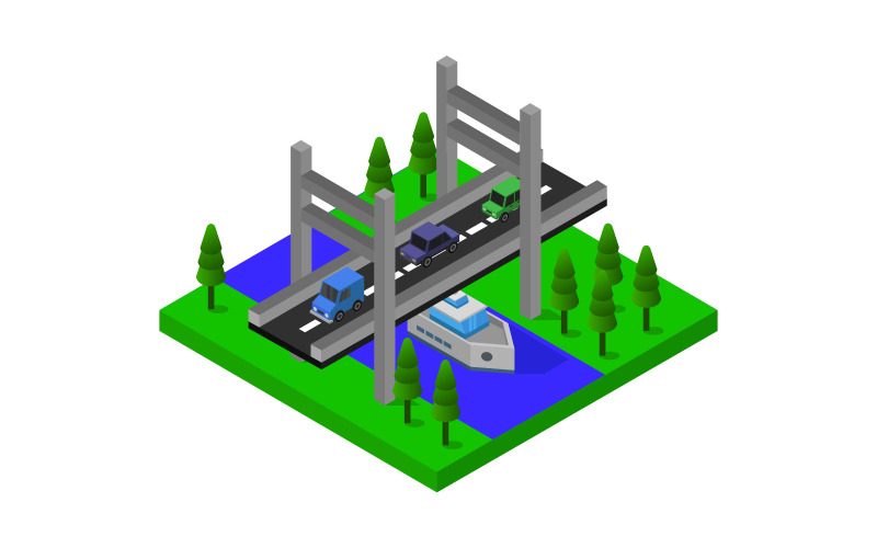 Isometric Bridge - Vector Image #102383 - TemplateMonster