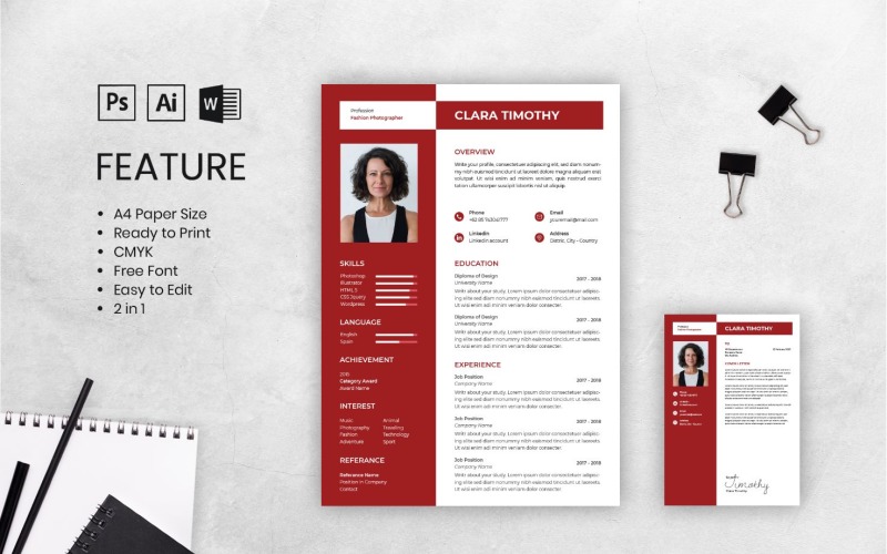 CV Clara Timothy Resume Template #104369 - TemplateMonster