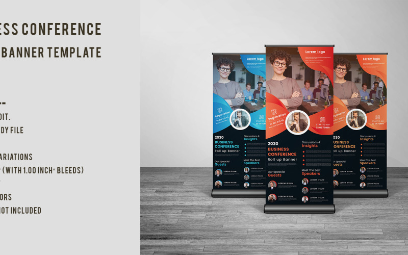 Set of Business event Conference seminar Roll-Up Banner