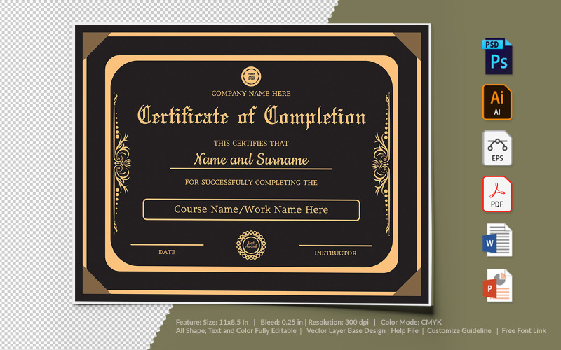 Completion Certificate Template 106246 TemplateMonster