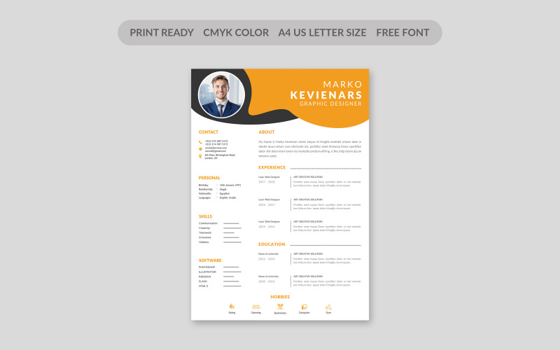 Flat Design Resume Template #106284 - TemplateMonster