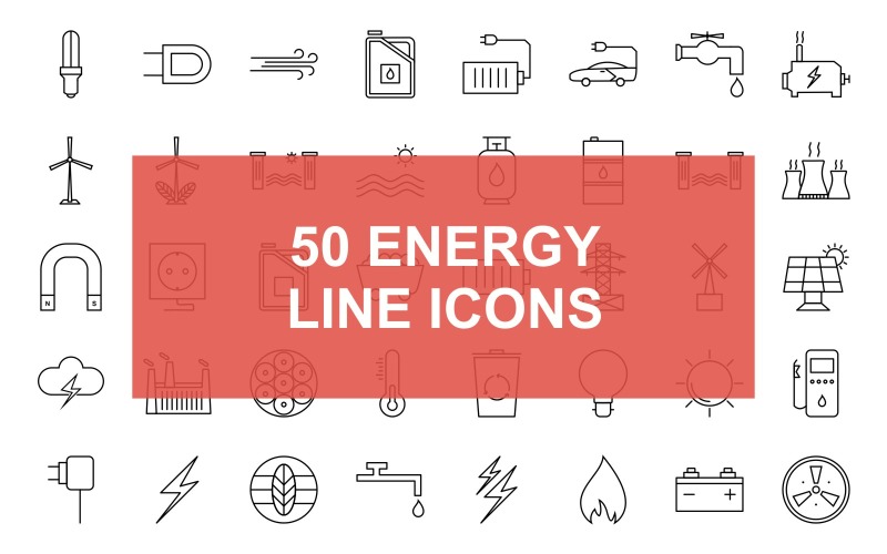 Energy Line Black Icon Set #107691 - TemplateMonster