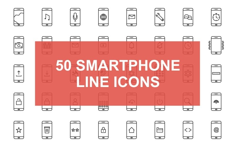 Smartphone Line Black Set Icon #107682 - TemplateMonster