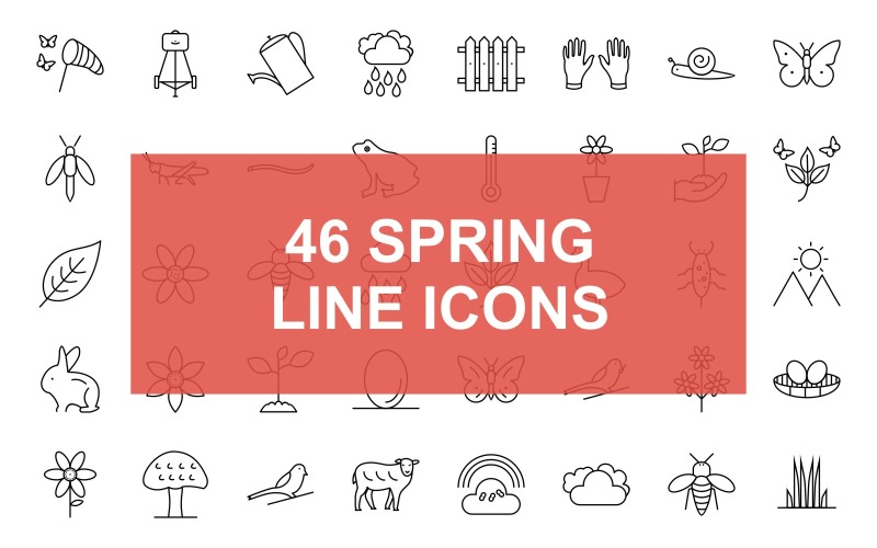 Spring Line Black Icon Set #108471 - TemplateMonster