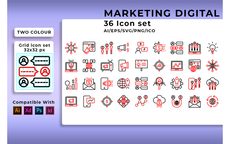 Marketing Digital Set Icon #109419 - TemplateMonster