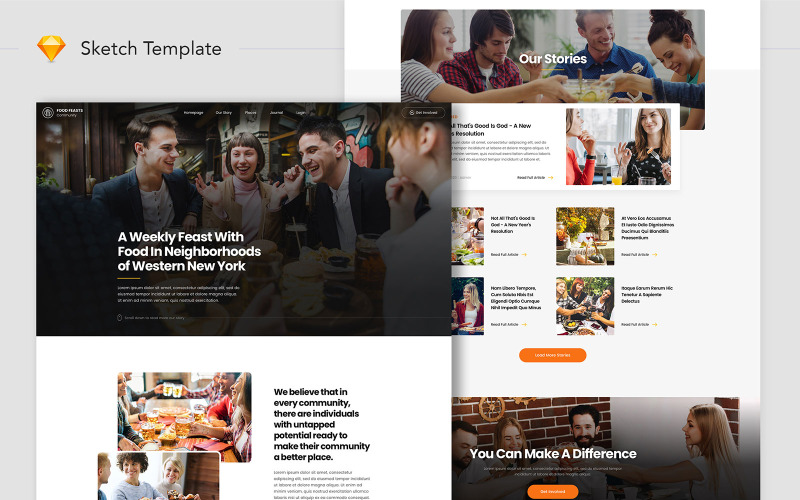 Food Feasts Community Website Landing UI Elements