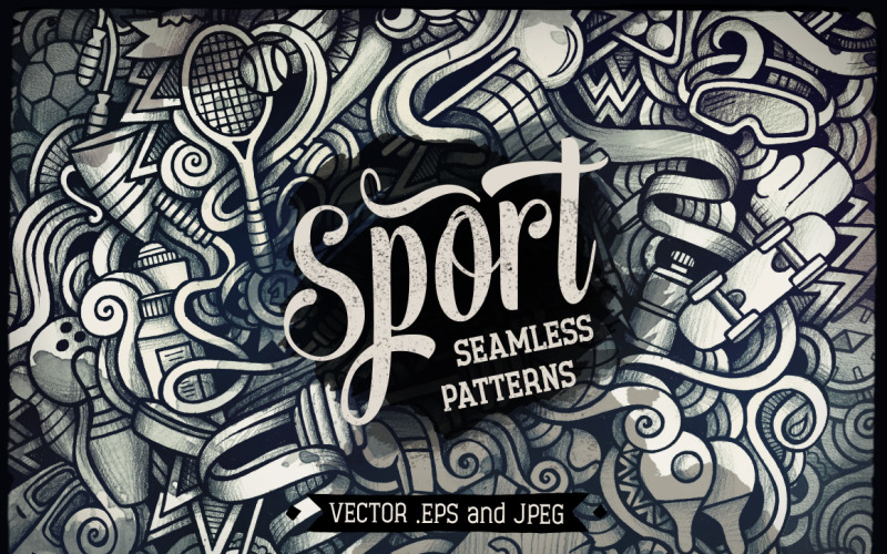 Sport Graphics Doodles Seamless Pattern TemplateMonster