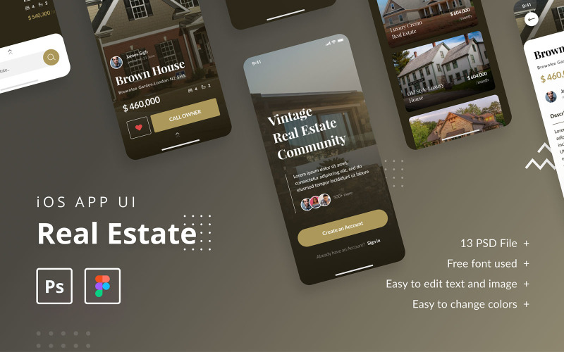 Real Estate iOS App UI Template PSD & Figma - TemplateMonster
