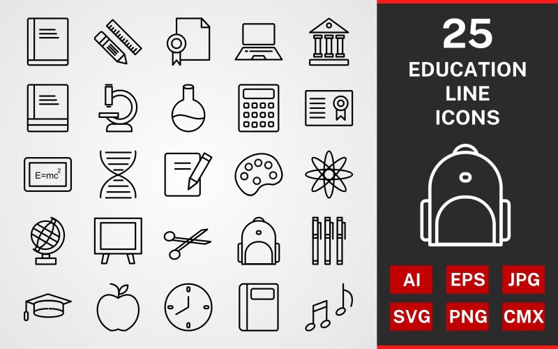 25 EDUCATION LINE PACK Icon Set #110630 - TemplateMonster