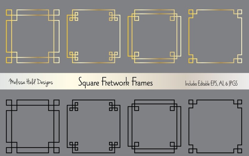 Silver Gold Square Fretwork Frames - Vector Image
