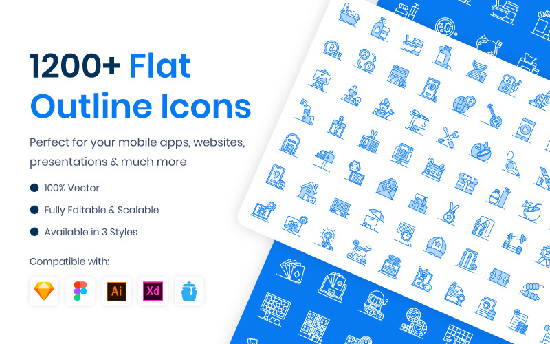 1200+ Flat Outline Icon Set #114140 - TemplateMonster