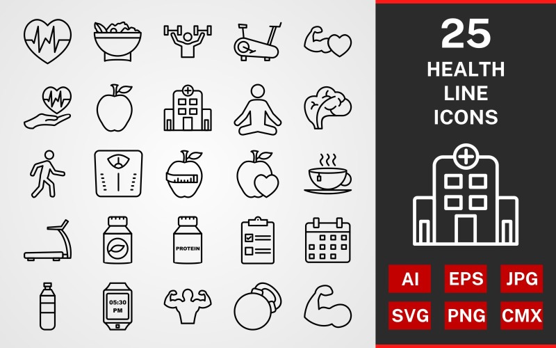 25 Health LINE PACK Icon Set #114497 - TemplateMonster