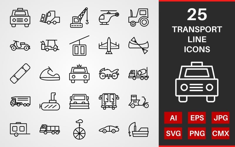 25 Transport LINE PACK Icon Set #114535 - TemplateMonster
