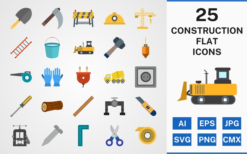 25 Construction FLAT PACK Icon Set #115485 - TemplateMonster