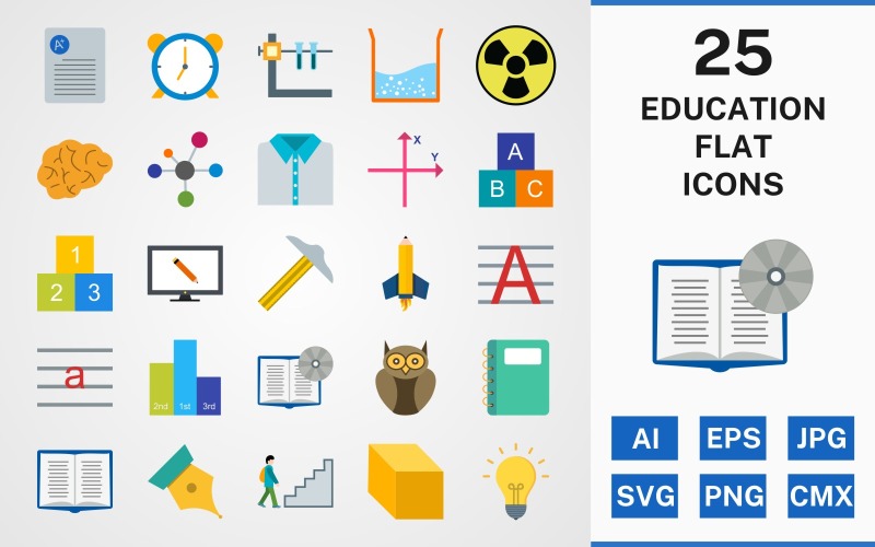 25 EDUCATION FLAT PACK Icon Set #115468 - TemplateMonster