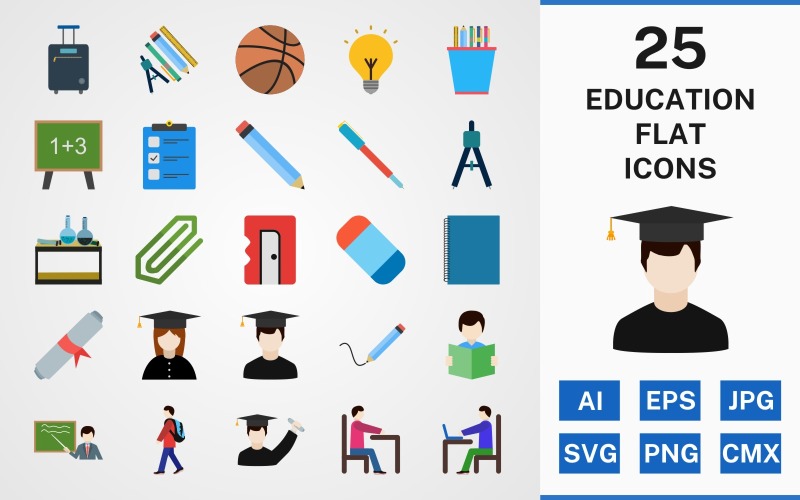 25 Education FLAT PACK Icon Set #115498 - TemplateMonster