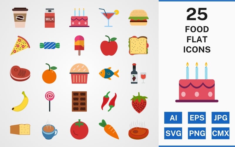 25 Food FLAT PACK Icon Set #115482 - TemplateMonster