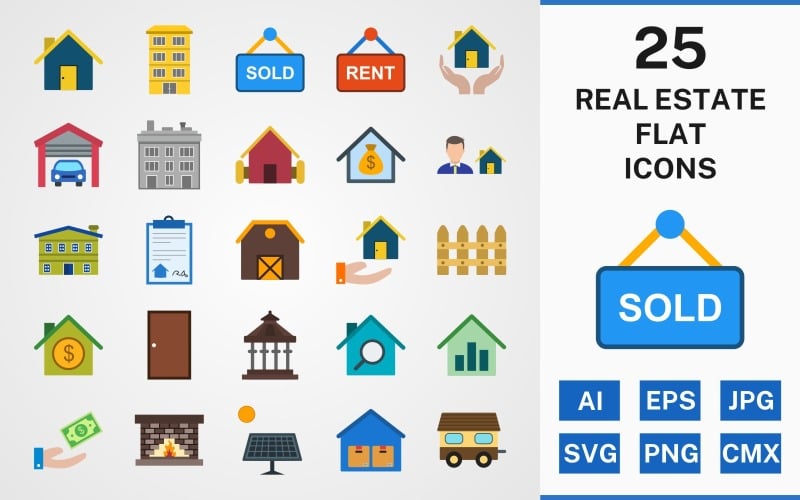 25 REAL ESTATE FLAT PACK Icon Set #115480 - TemplateMonster