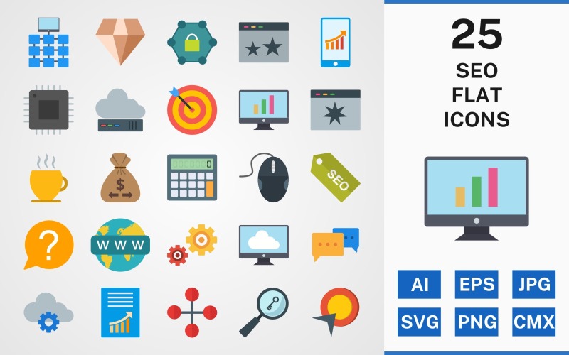 25 SEO FLAT PACK Icon Set #115499 - TemplateMonster